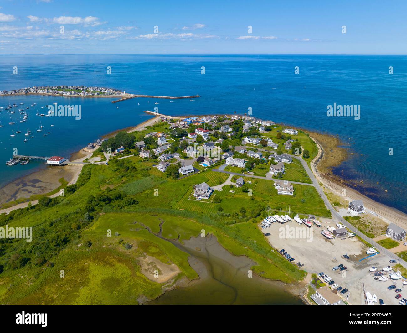 Scituate Harbor aerial view including First Cliff village in town of ...