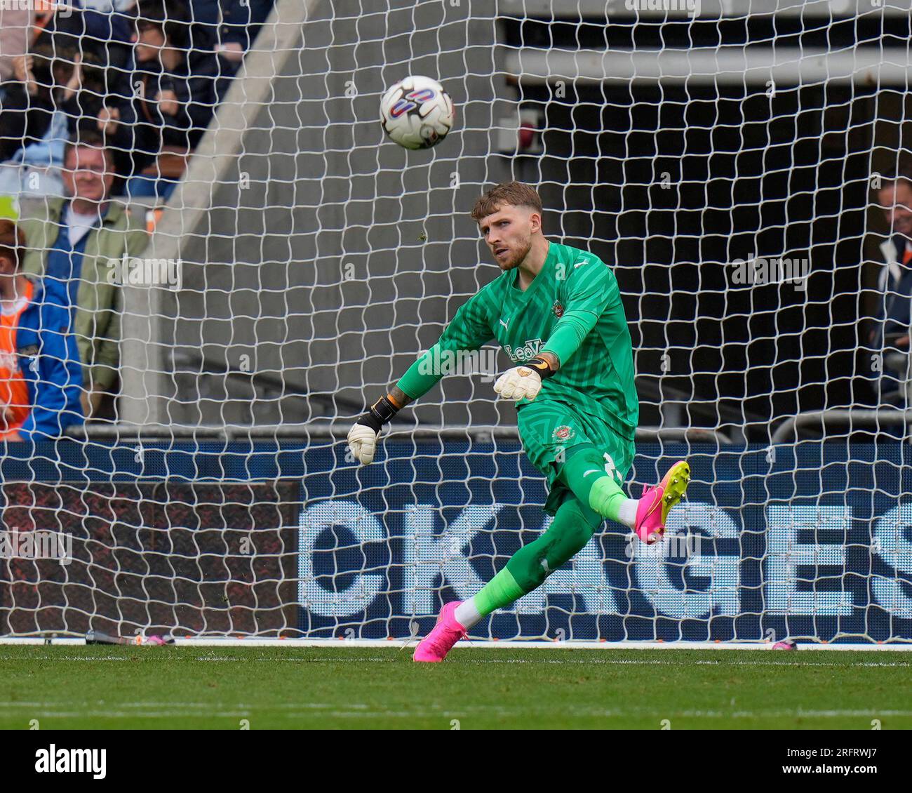 Daniel Grimshaw #32 of Blackpool clears upfield during the Sky Bet ...