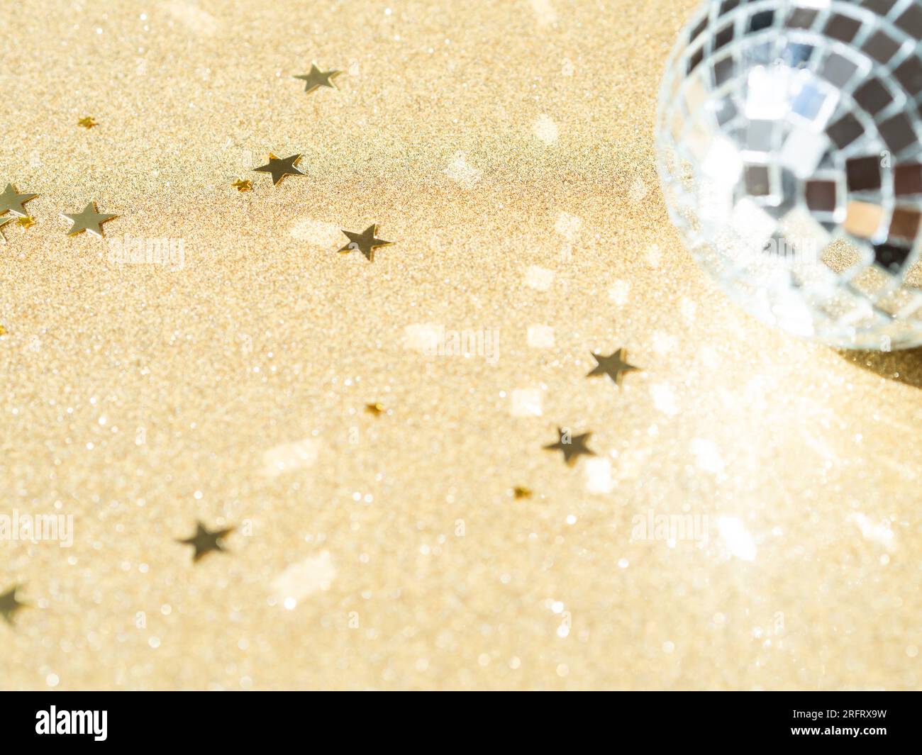 Greeting card - New year or Christmas with silver disco ball and golden ...