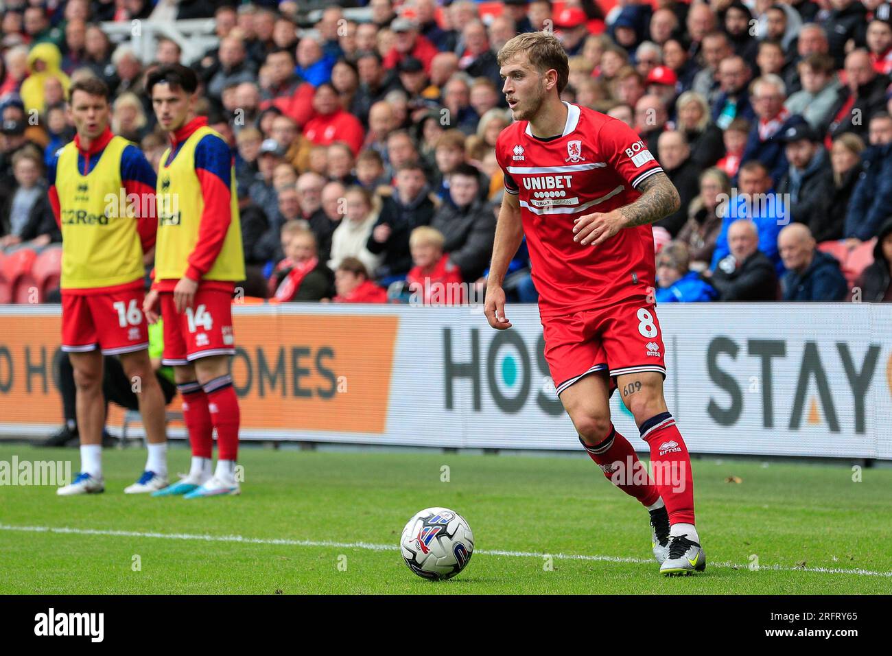 Riley McGree #8 of Middlesbrough on the ball during the Sky Bet ...
