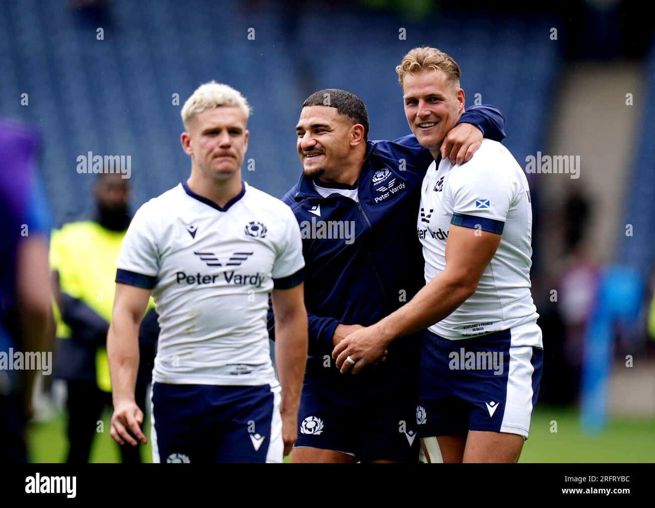 Scotland's Duhan van der Merwe (right) celebrates at the end of the ...