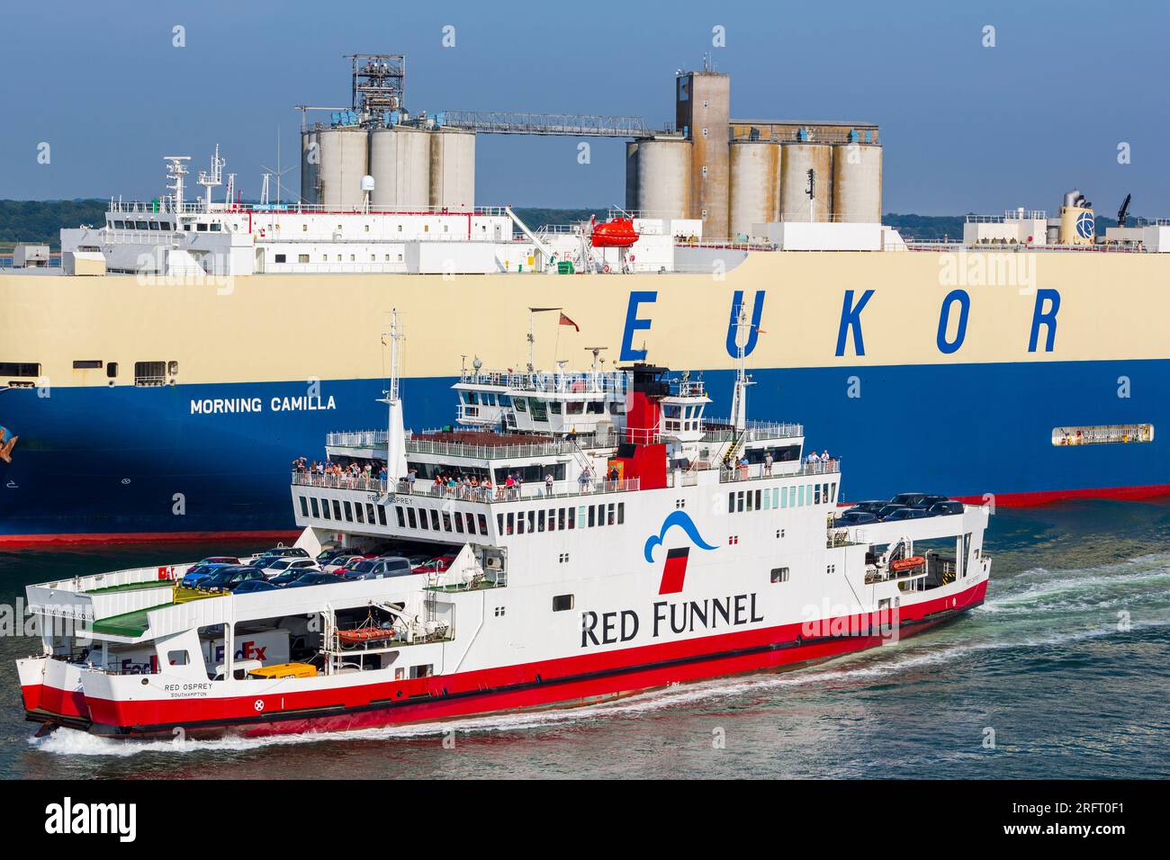Red Funnel Ferry & Car Carrier, Southampton docks, Hampshire, England ...