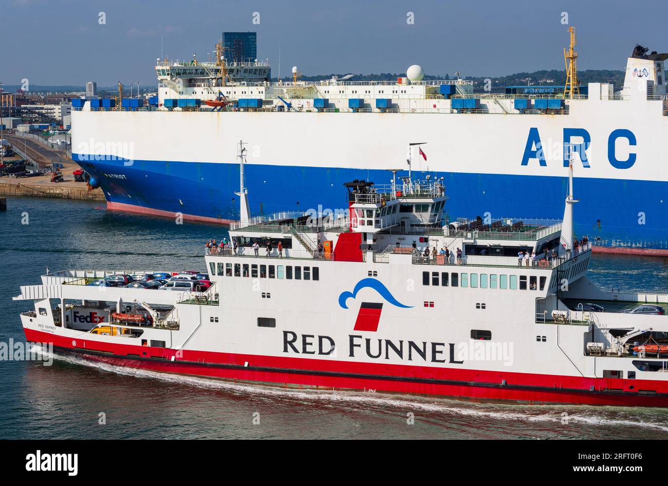 Red Funnel Ferry & Car Carrier, Southampton docks, Hampshire, England ...