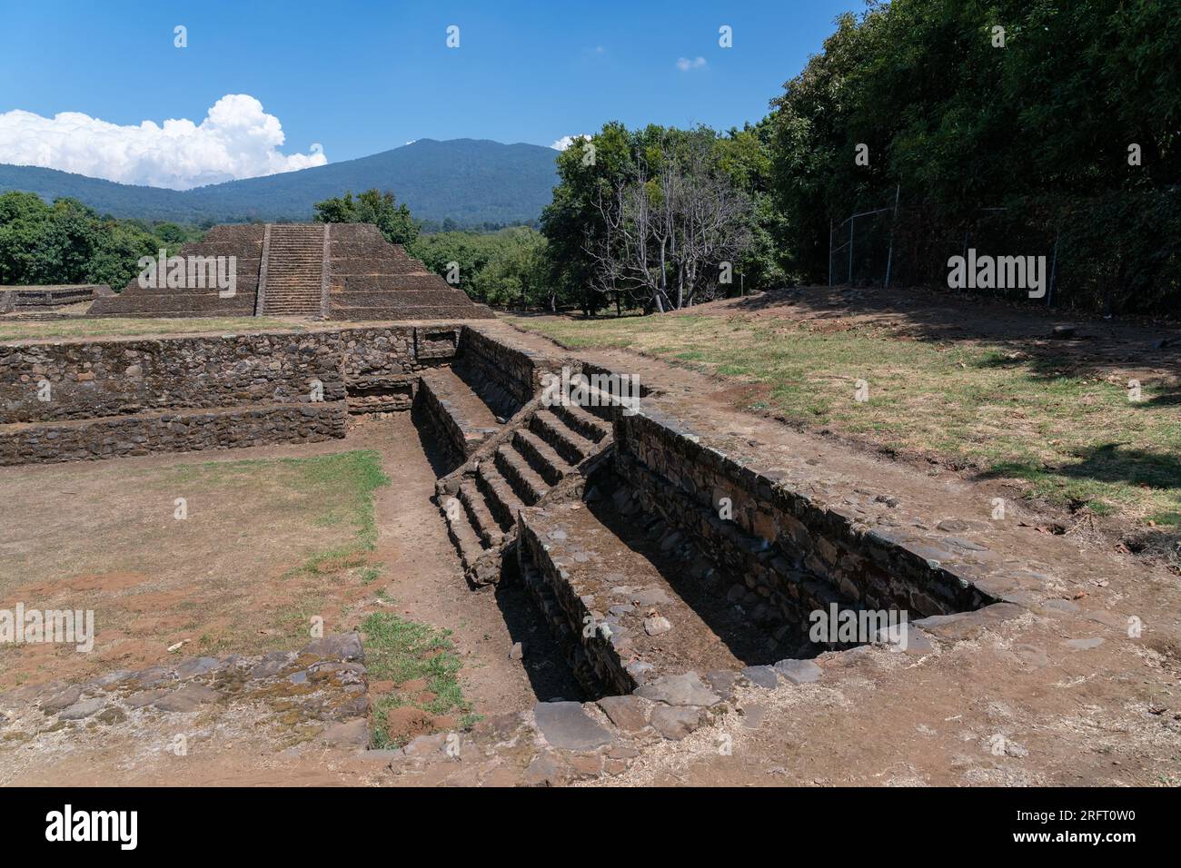 The ancient ball court and seven layer pyramid in the archaeological ...