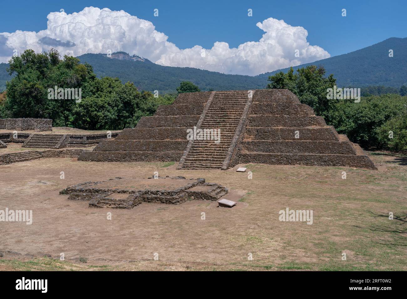 The ancient ball court and seven layer pyramid in the archaeological ...