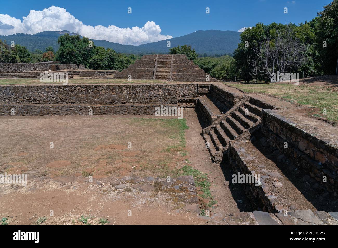 The ancient ball court and seven layer pyramid in the archaeological ...