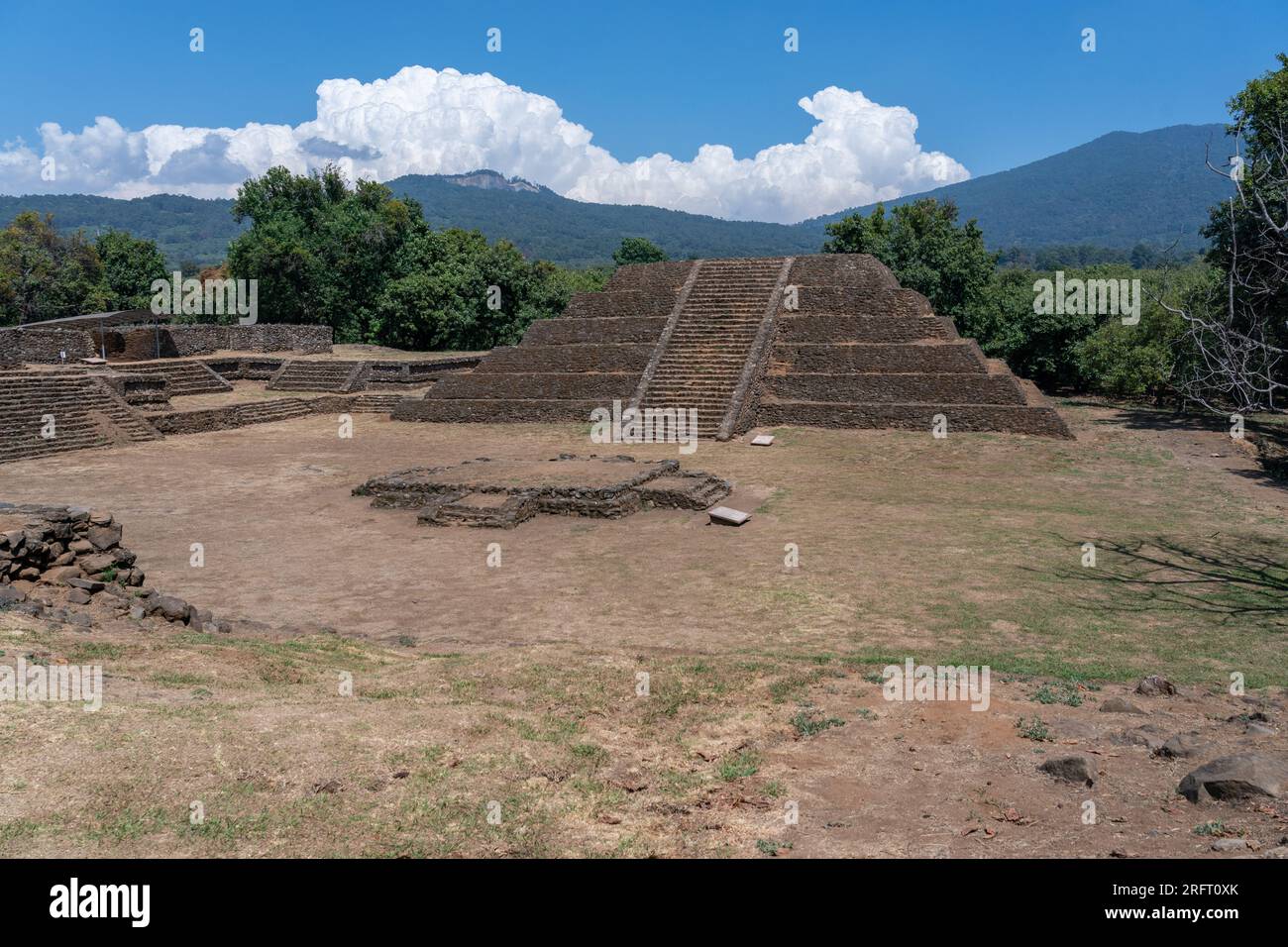 The ancient ball court and seven layer pyramid in the archaeological ...