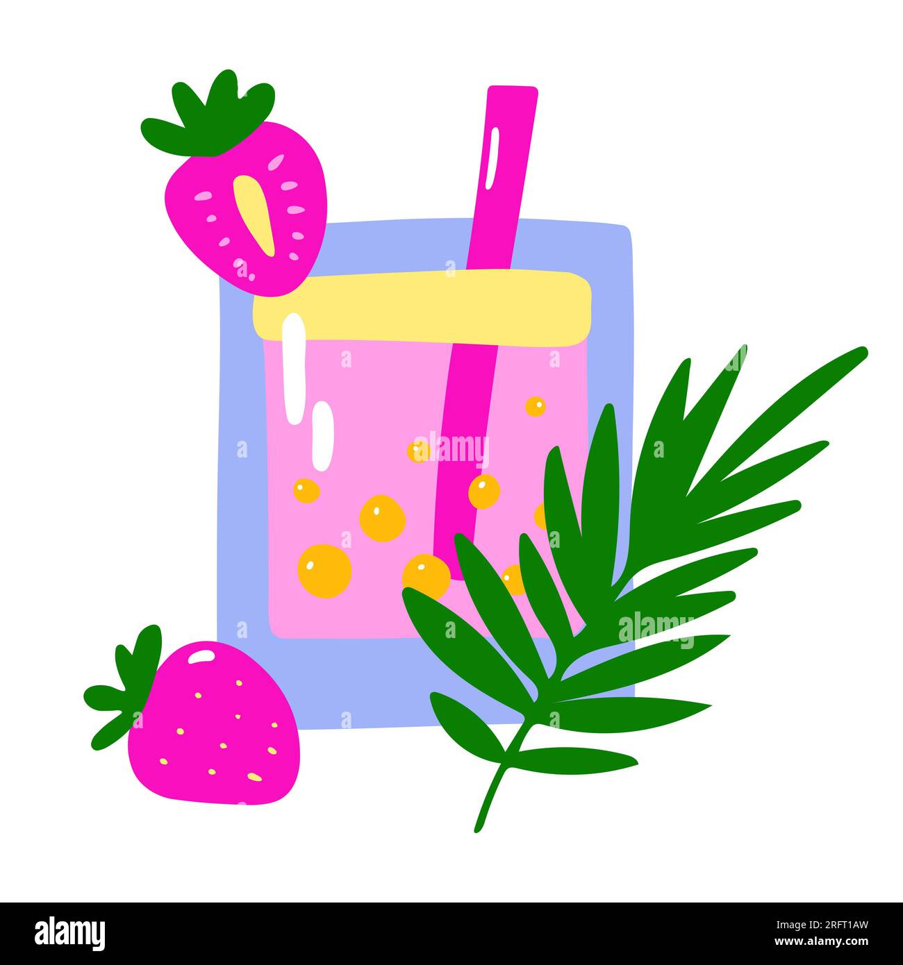 Cartoon tropical cocktail. Pink layers drink on white background. Hand ...