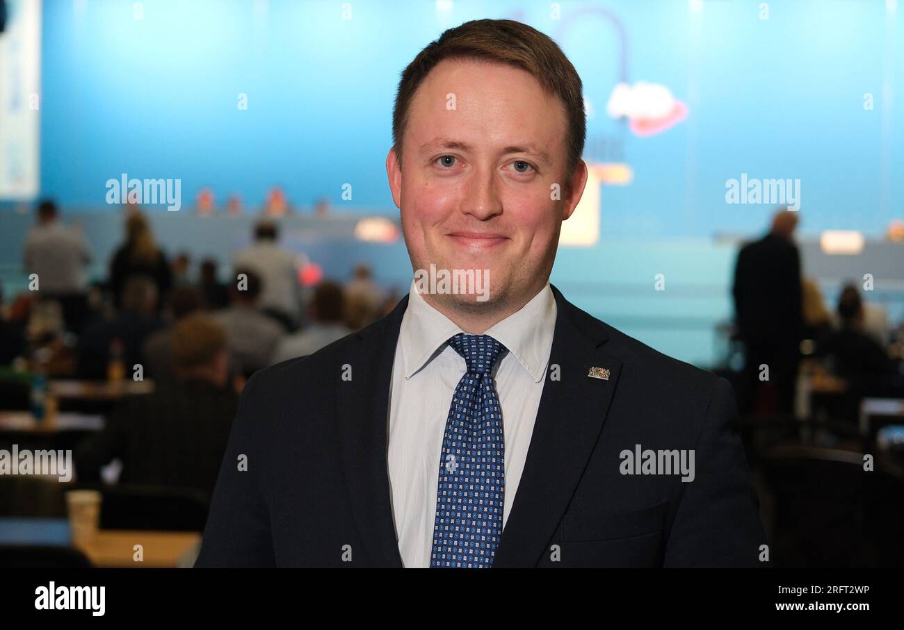 Magdeburg, Germany. 05th Aug, 2023. Andreas Mayer (AfD), stands during the AfD European election ...