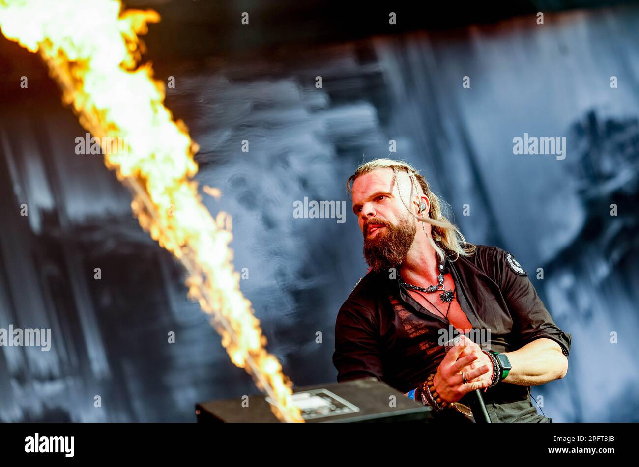 Wacken, Germany. 05th Aug, 2023. Jörg Roth, singer of the band Saltatio ...