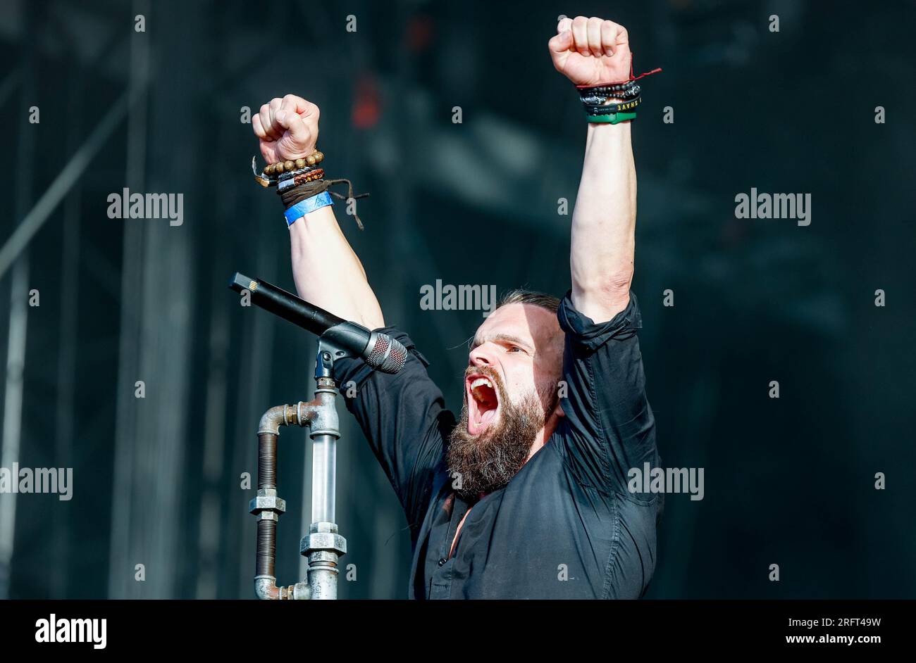 Wacken, Germany. 05th Aug, 2023. Jörg Roth, singer of the band Saltatio ...