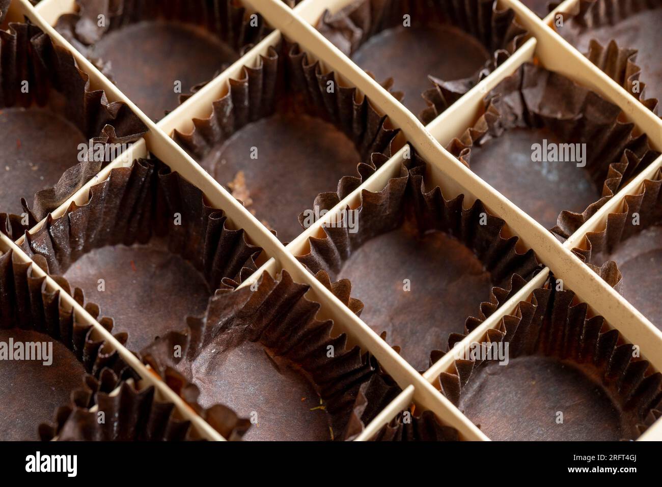 Empty box packaging for chocolates, used paper gift box from sweets and ...