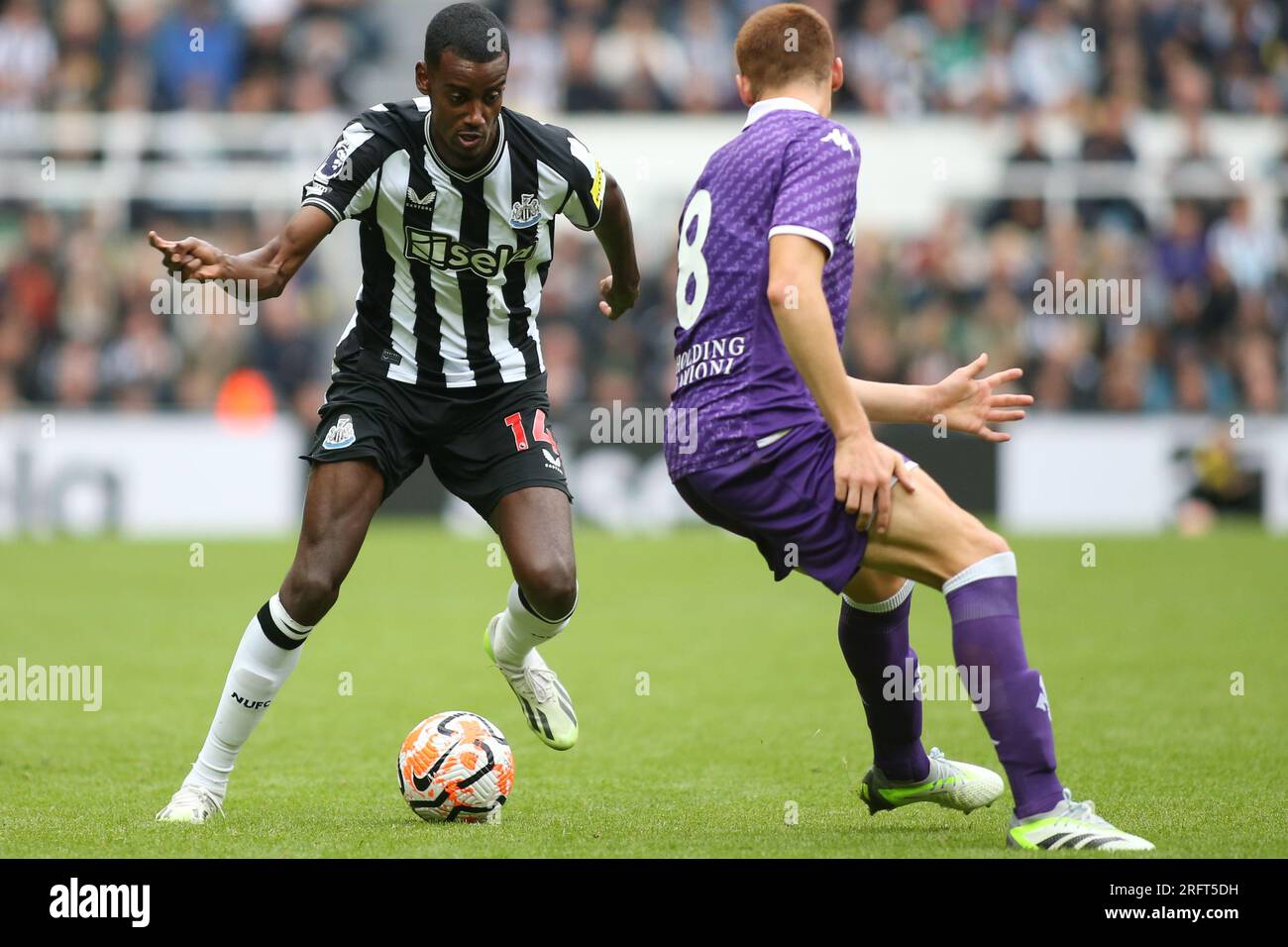 Newcastle United's Alexander Isak takes on AFC Fiorentina's Pietro ...