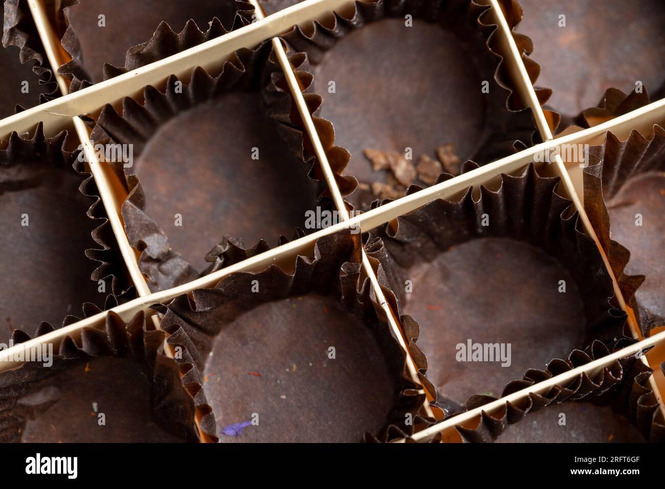 Empty box packaging for chocolates, used paper gift box from sweets and ...