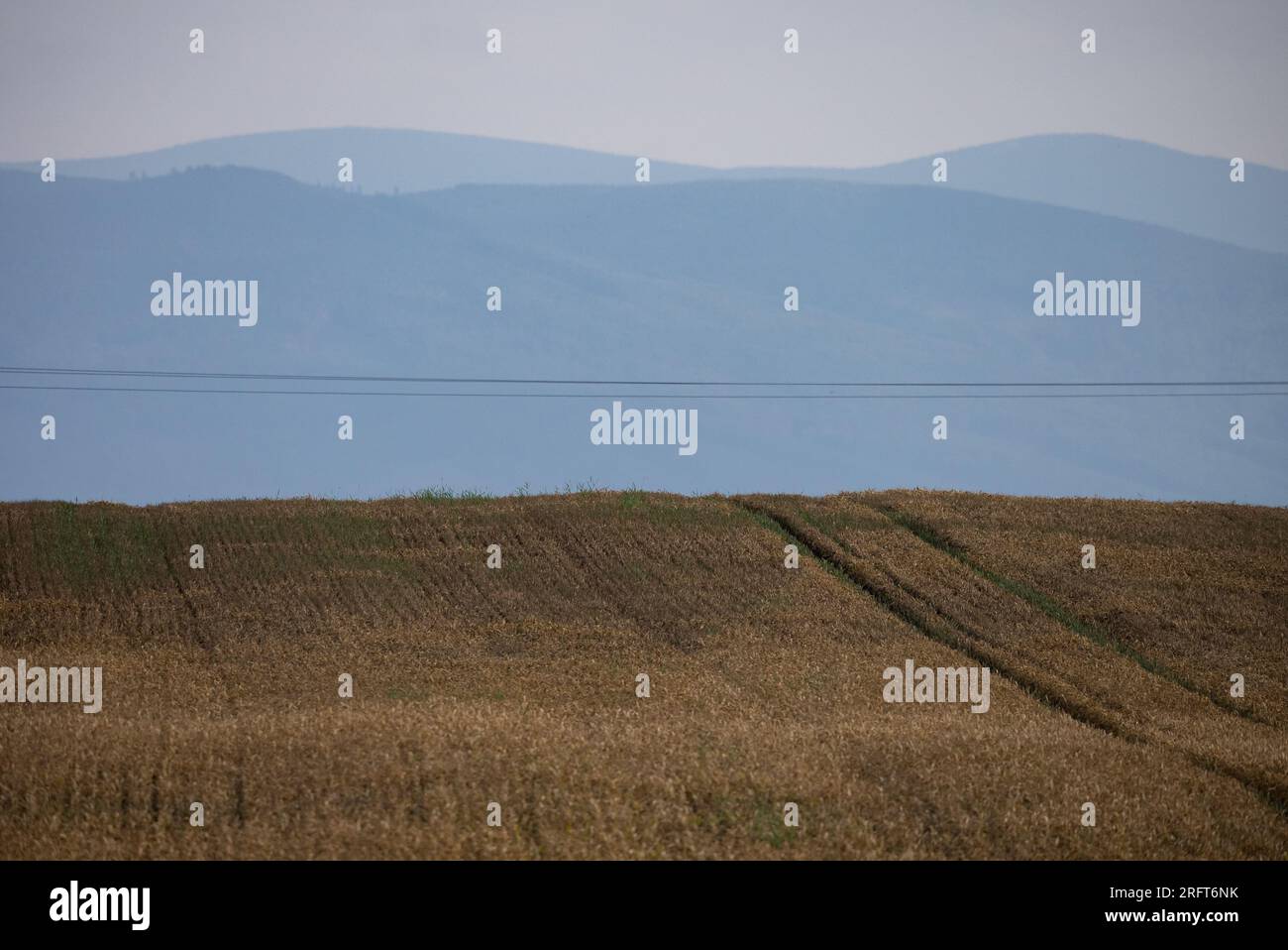 Village country farming shapes in field in Poland. Nysa fields in ...