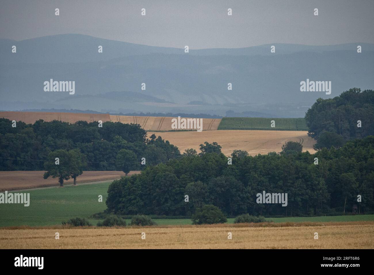 Village country farming shapes in field in Poland. Nysa fields in ...