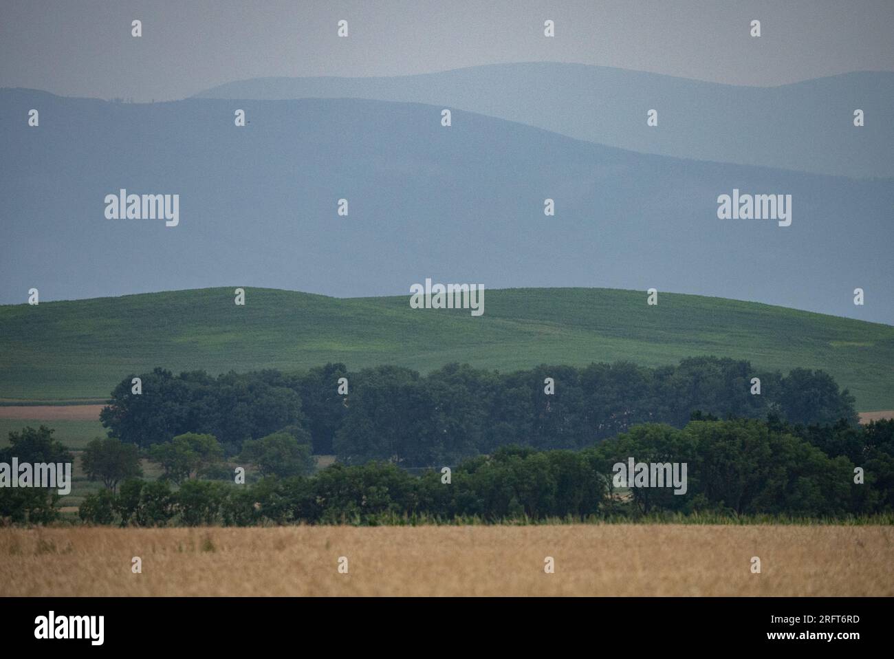 Village country farming shapes in field in Poland. Nysa fields in ...