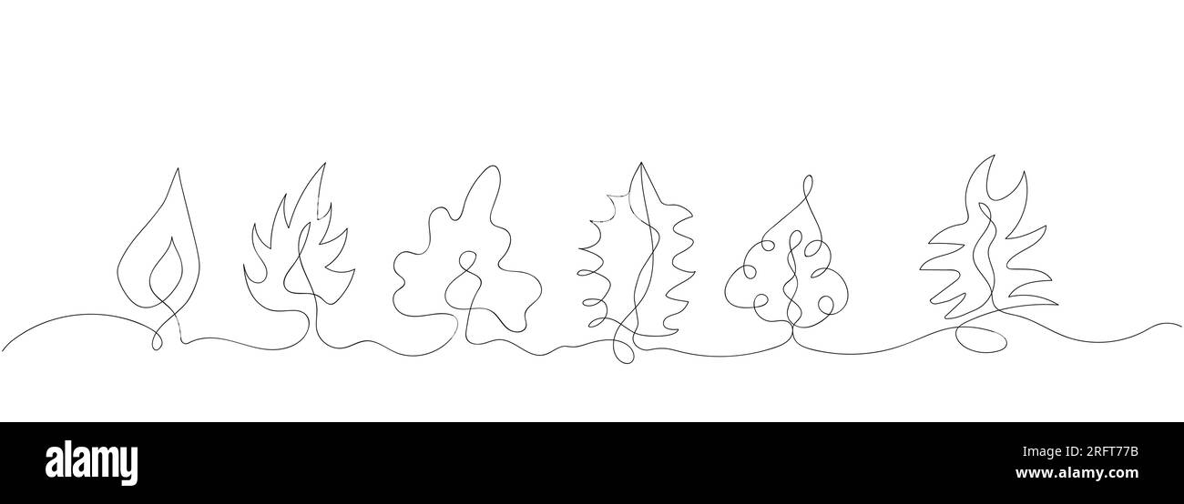 One Line Drawing Of Six Leaves Leaves Line Art Style Vector Illustration Isolated On White