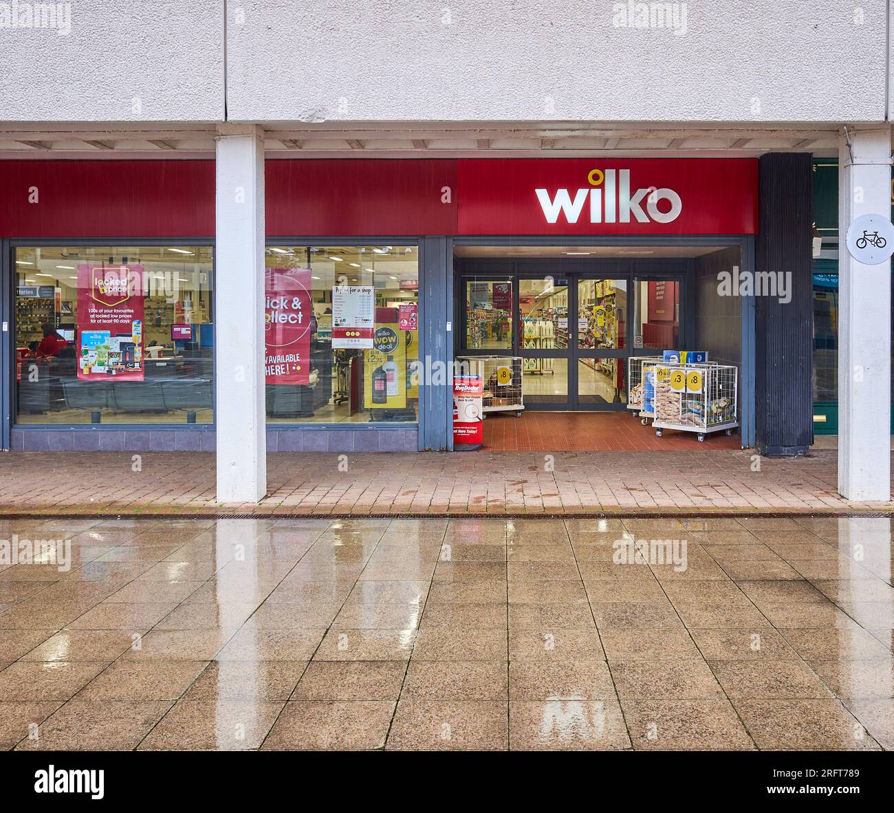 Wilko budget shop in the town centre at Corby, England, on a rainy ...