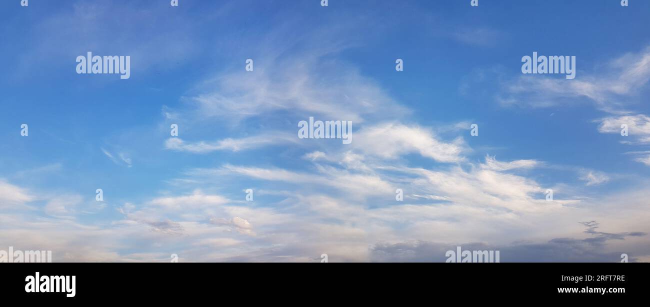 Bright blue sky with white cloud background. Panoramic heaven banner ...