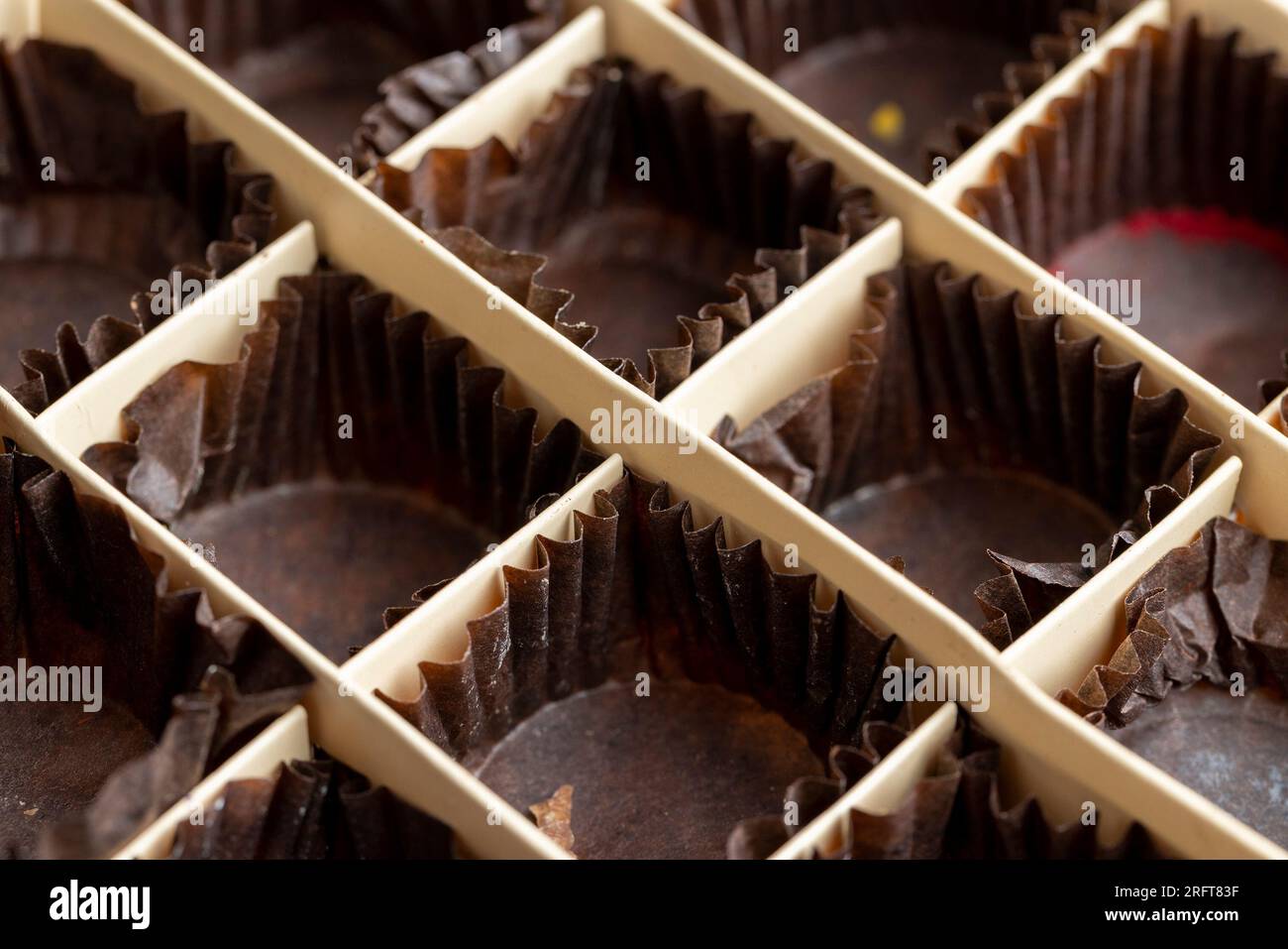 Empty box packaging for chocolates, used paper gift box from sweets and ...