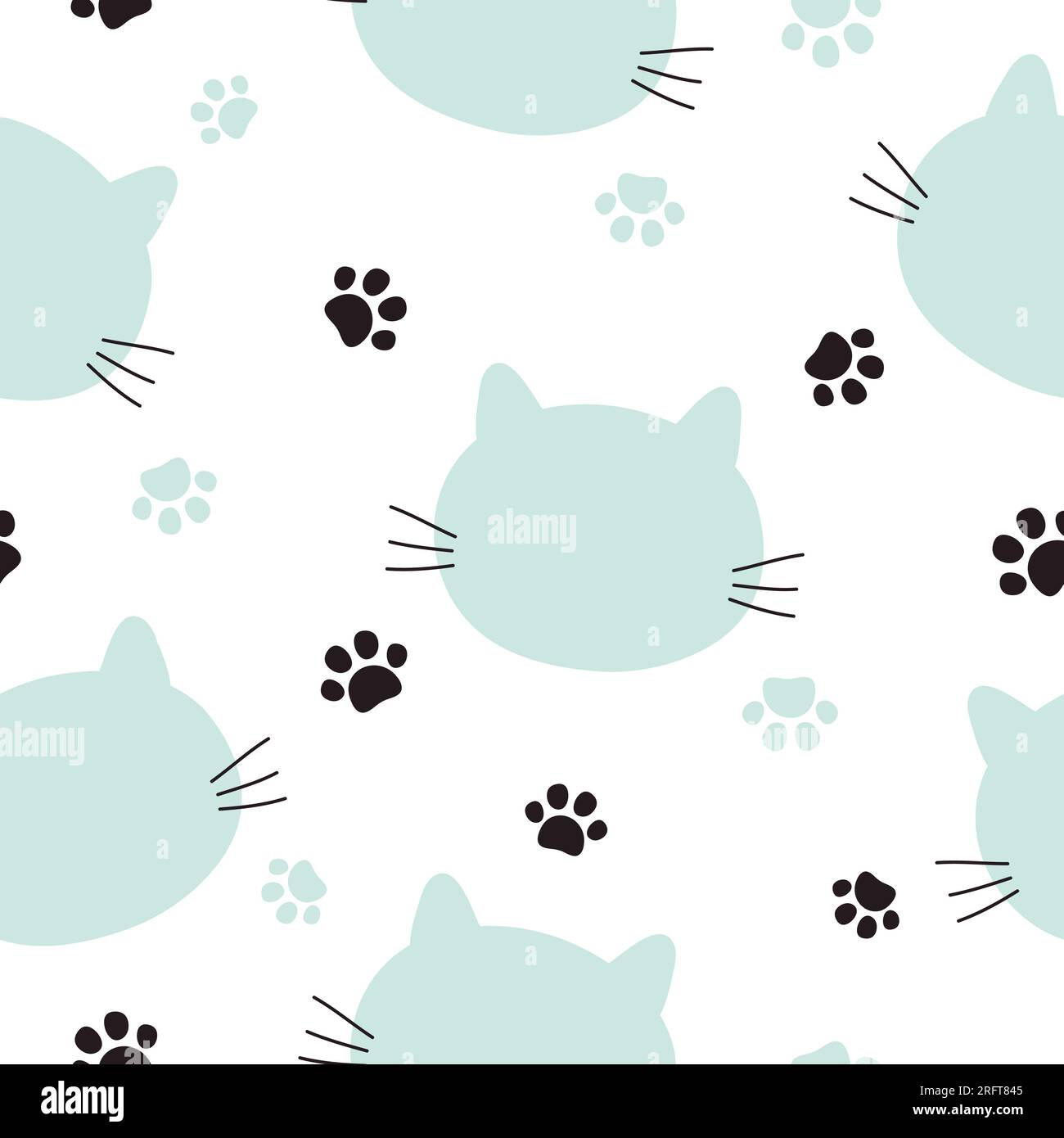 Seamless pattern with cats. Vector illustration with cat and paw ...