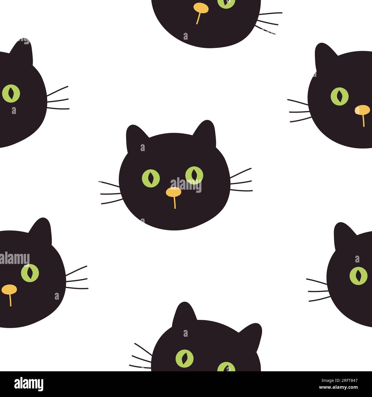 Seamless pattern with cute black cat. Vector illustration on white ...