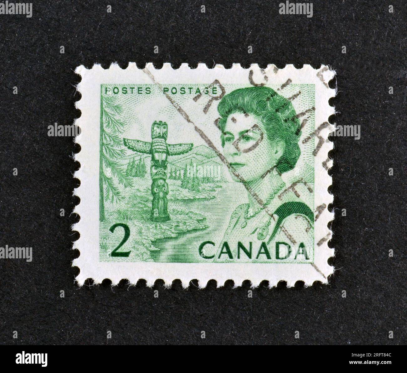 Cancelled postage stamp printed by Canada, that shows Queen Elizabeth ...