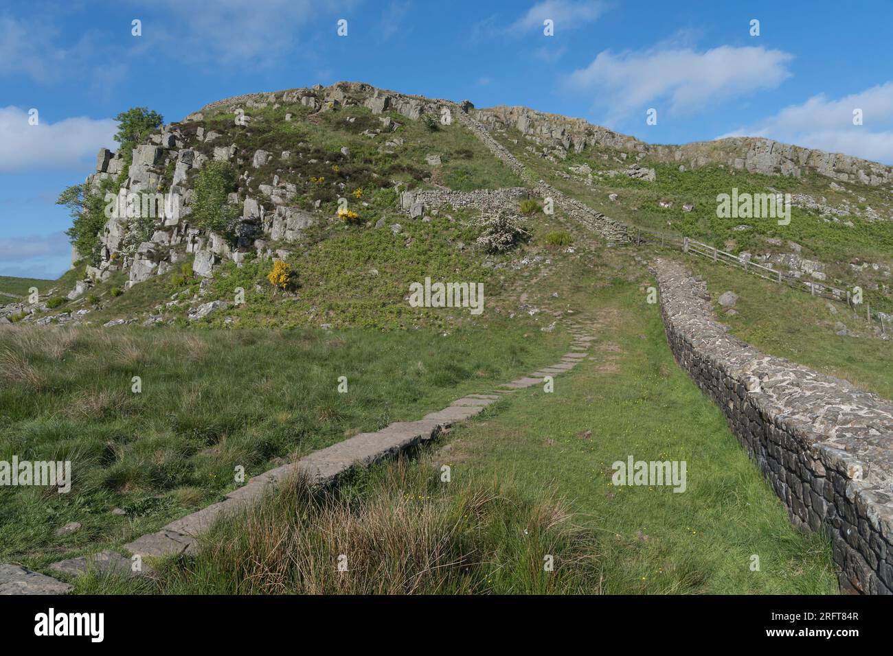 Landscape in northern England with part of the Hadirans wall Stock ...