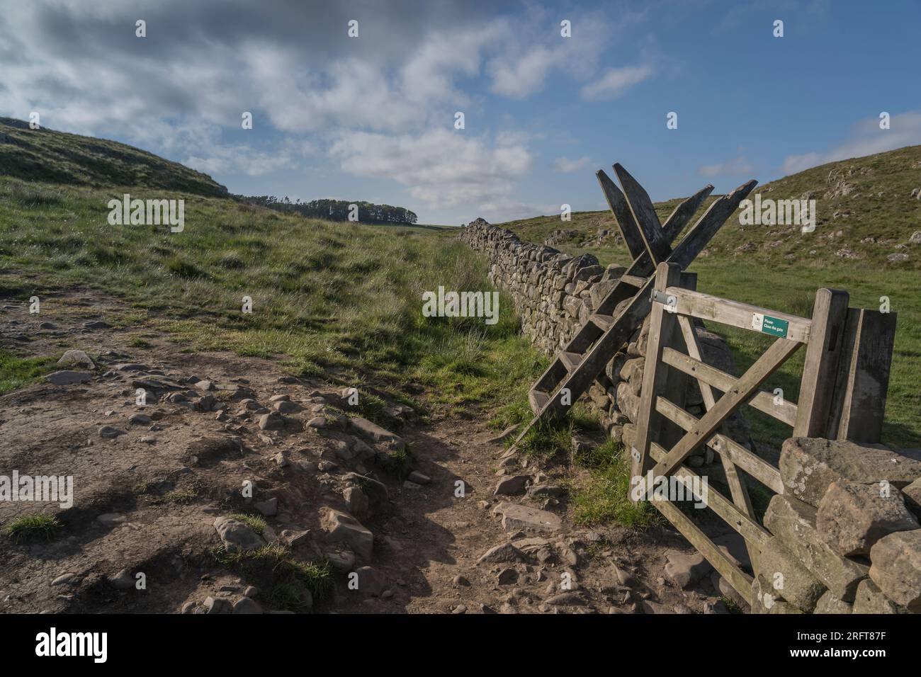Landscape in northern England with part of the Hadirans wall Stock ...
