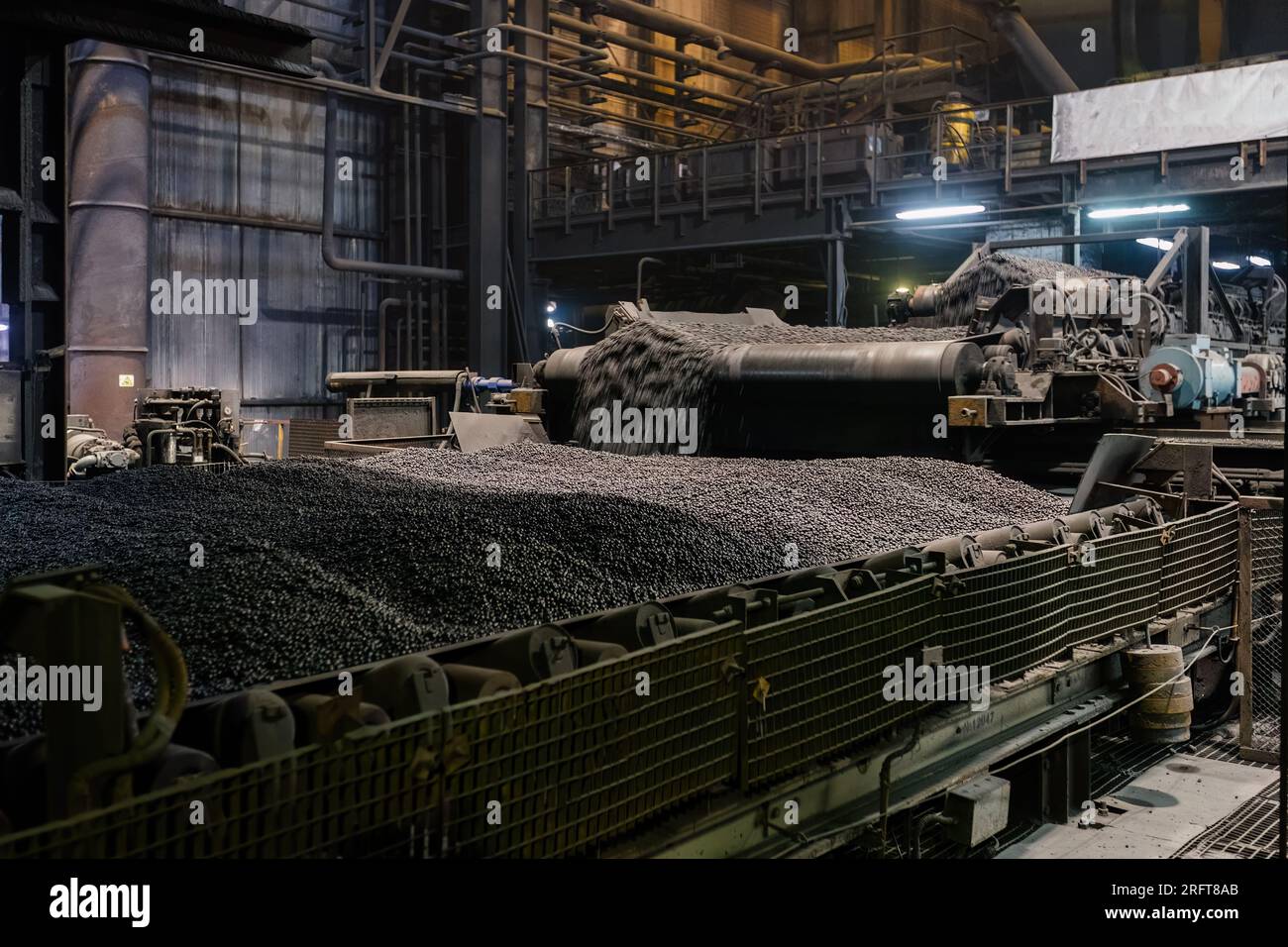 Industrial production line of Iron ore pellets in metallurgical factory ...