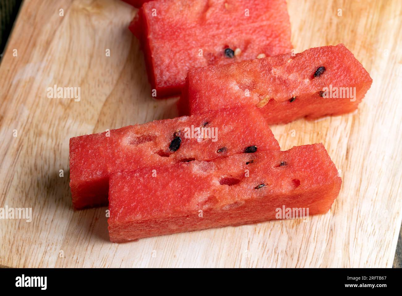 Sliced ripe and juicy watermelon of red color, pieces of ripe red ...