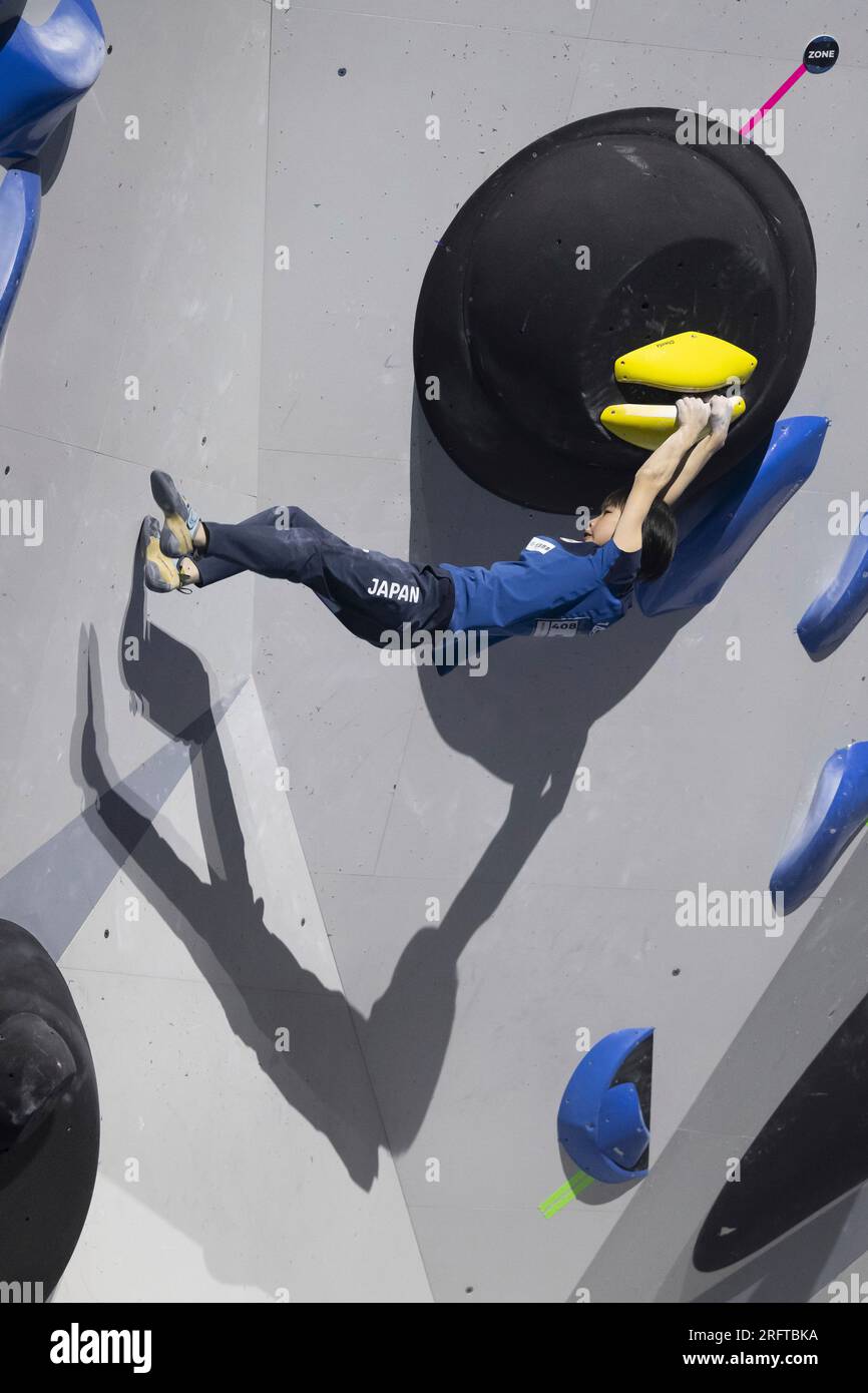 Ai Mori of Japan competes in the women's Boulder Final at the IFSC ...