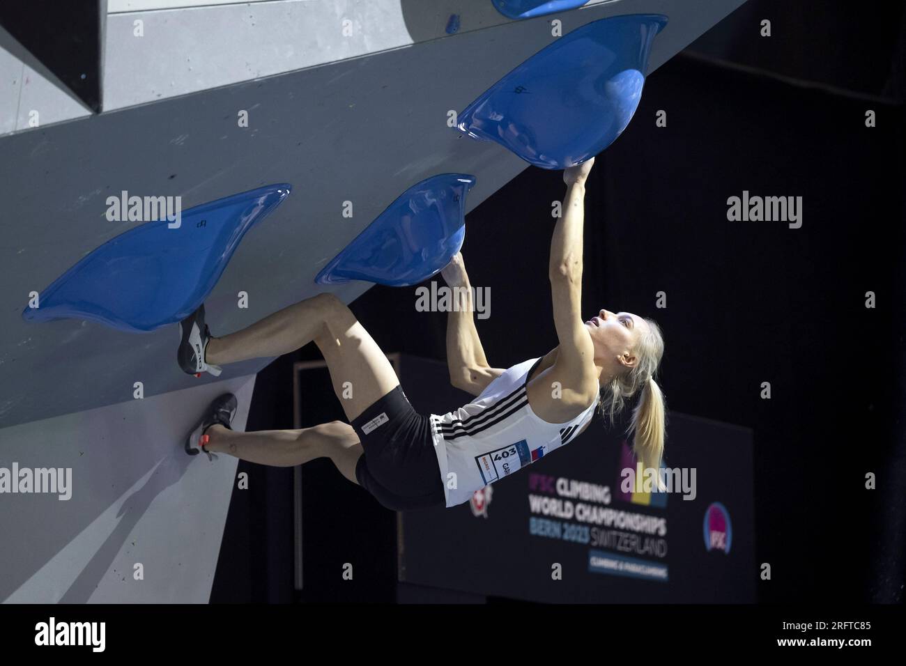 Janja Garnbret of Slovenia competes in the women's boulder final at the ...