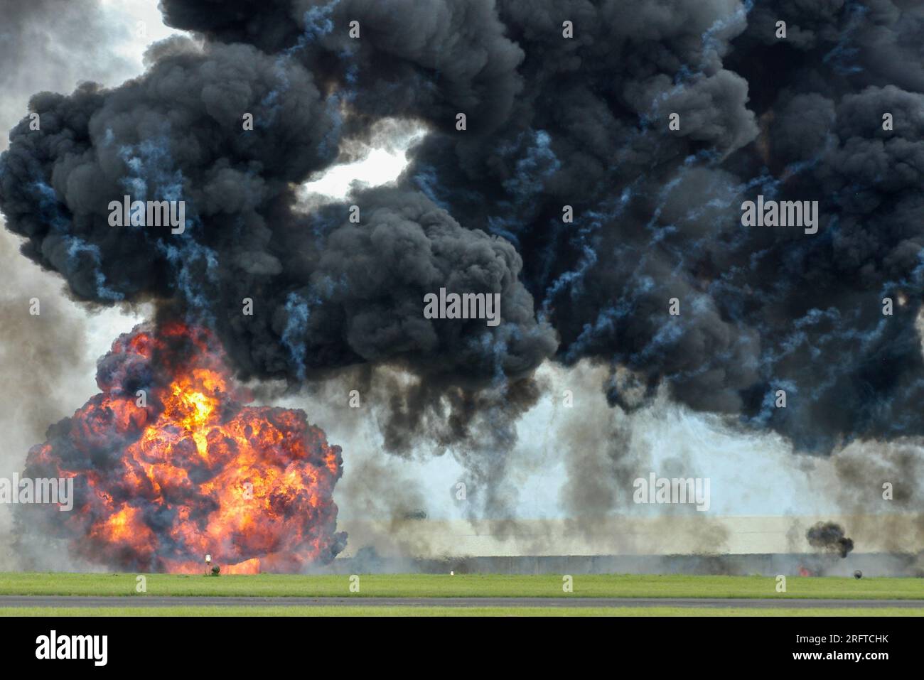 Huge fire eruption, pyrotechnics explosion. Flames. Hot fire and thick ...