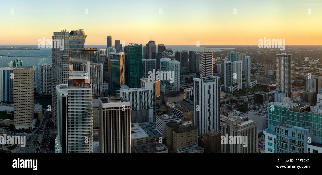 Aerial view of downtown office district of Miami Brickell in Florida ...