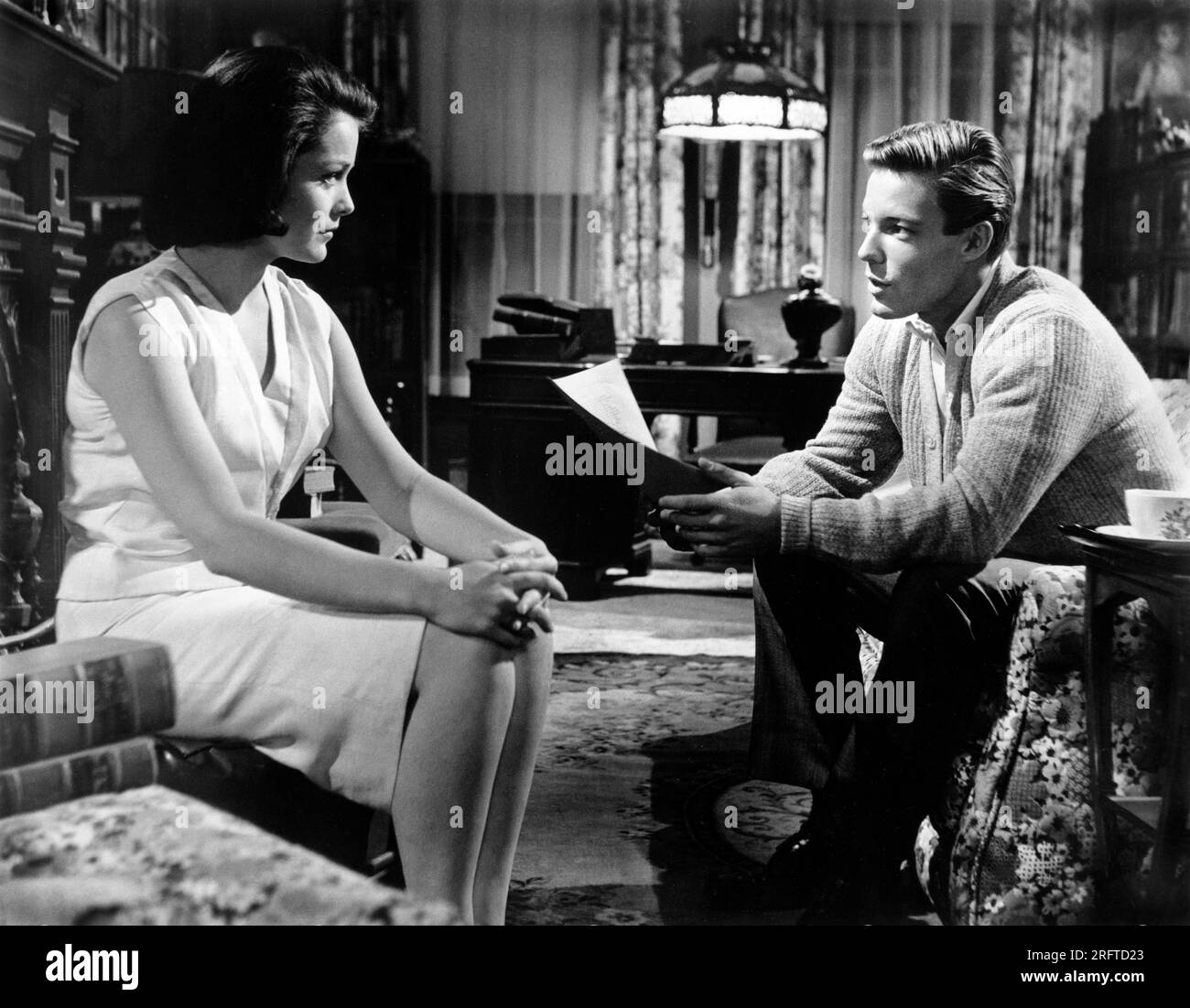 Joan Blackman, Richard Chamberlain, on-set of the Film, "Twilight of Honor", MGM, 1963 Stock ...