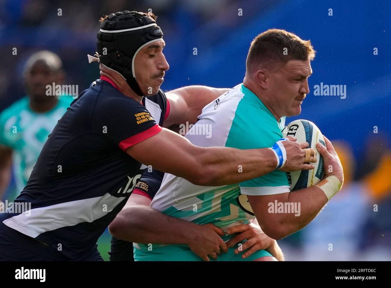 South Africa's Jasper Wiese, right, is tackled by Argentina's Tomas ...