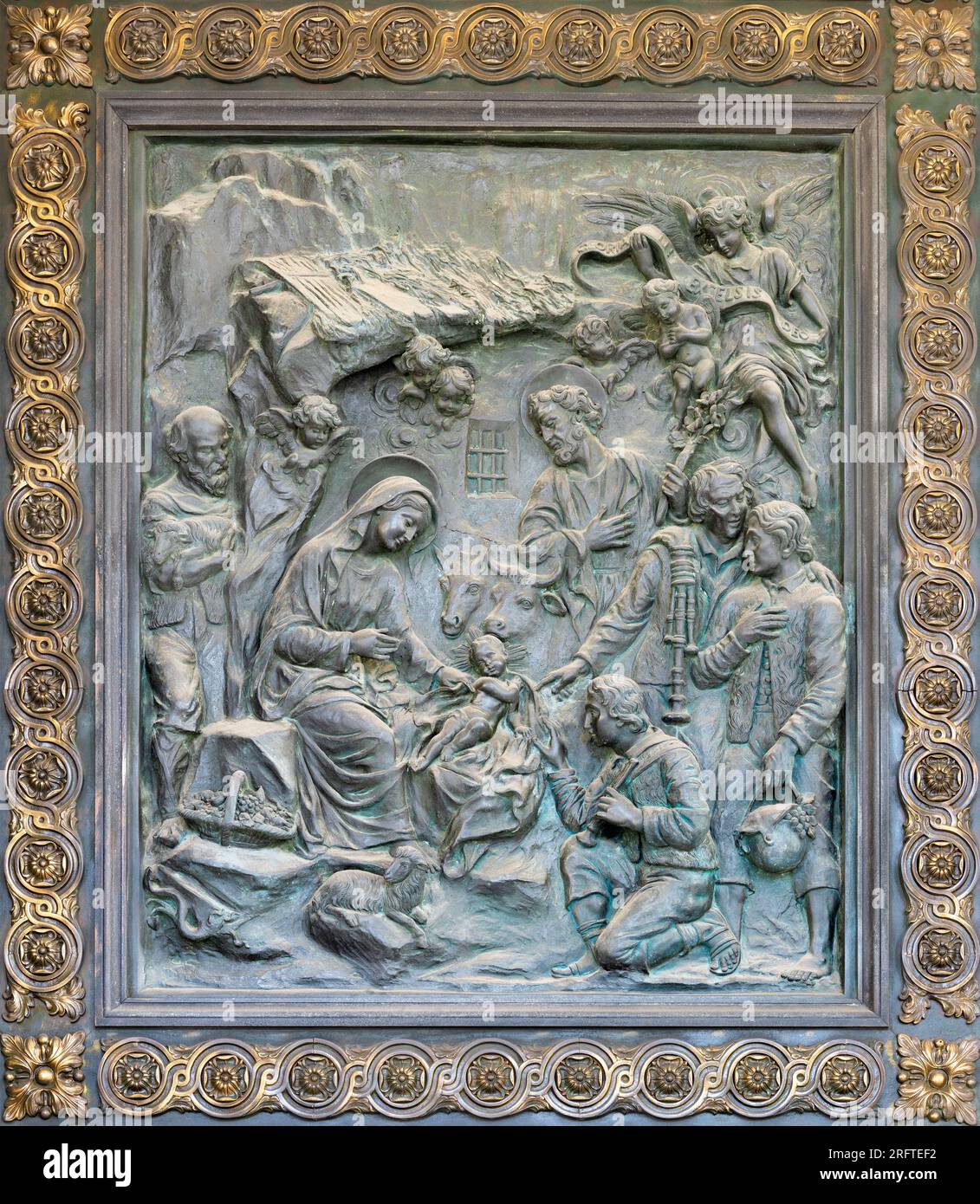 NAPLES, ITALY - APRIL 22, 2023: The bronze relief of Adoration of ...