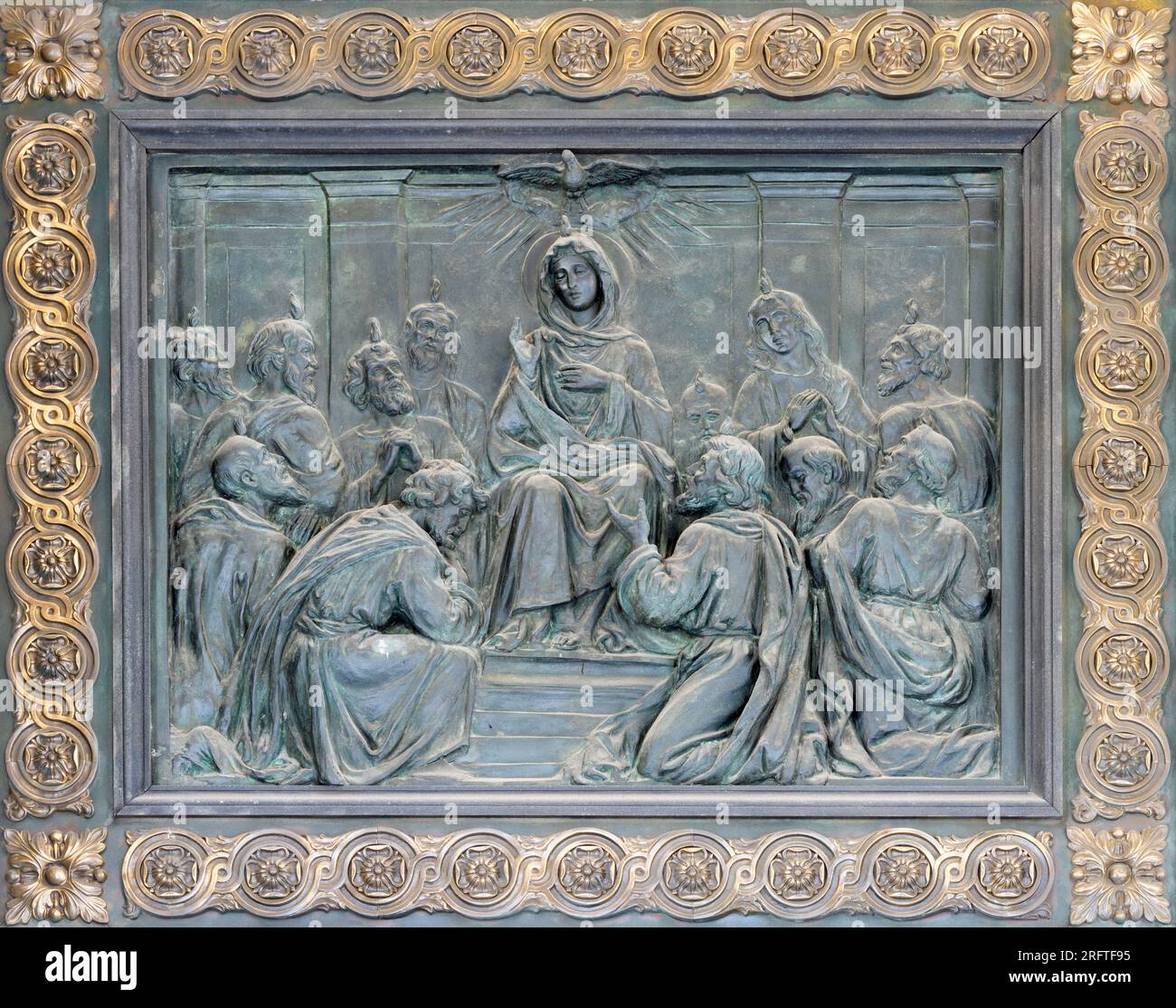 NAPLES, ITALY - APRIL 22, 2023: The bronze relief of Pentecost on the ...