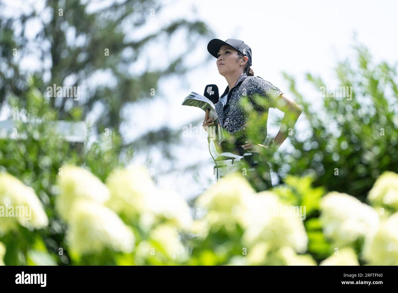 Su-Ann Heng, LIV Golf Broadcaster, stands near the first tee during the ...