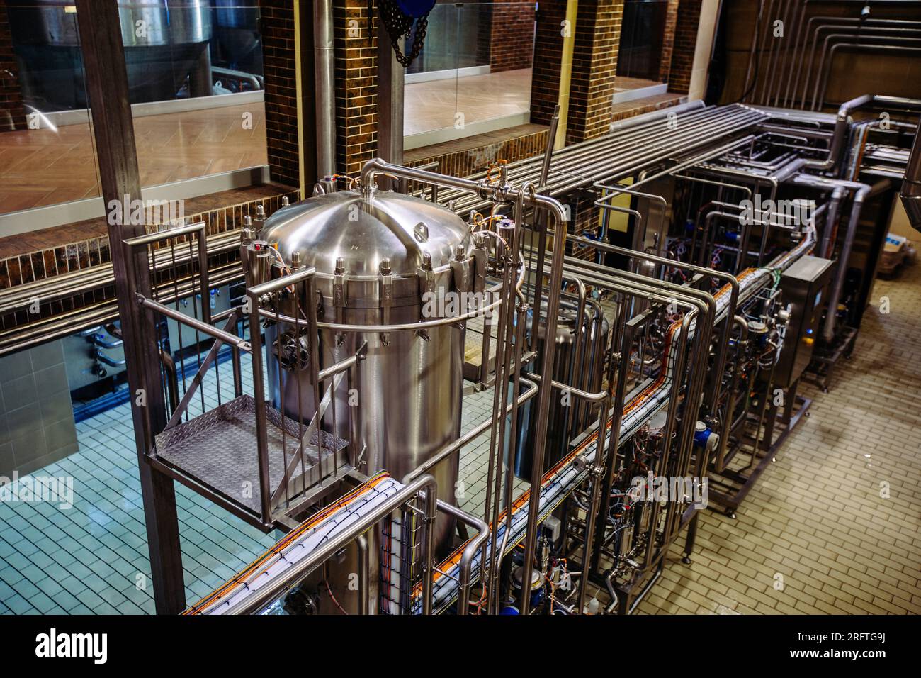 Modern brewery. Craft beer production line, aerial view Stock Photo - Alamy