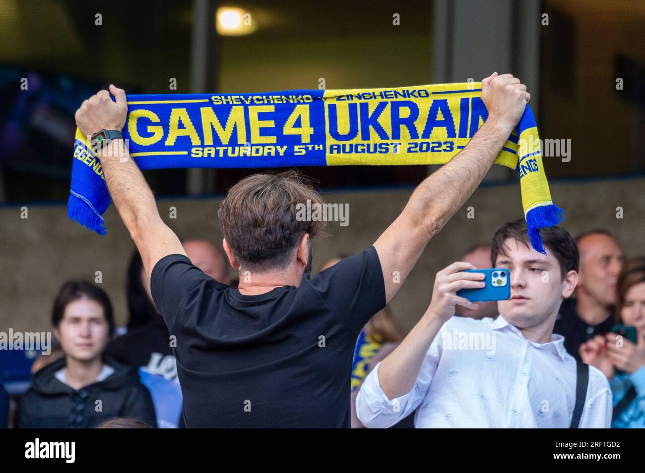 London, UK. 5 August 2023. Ukrainian spectators during the Game4Ukraine charity football match ...