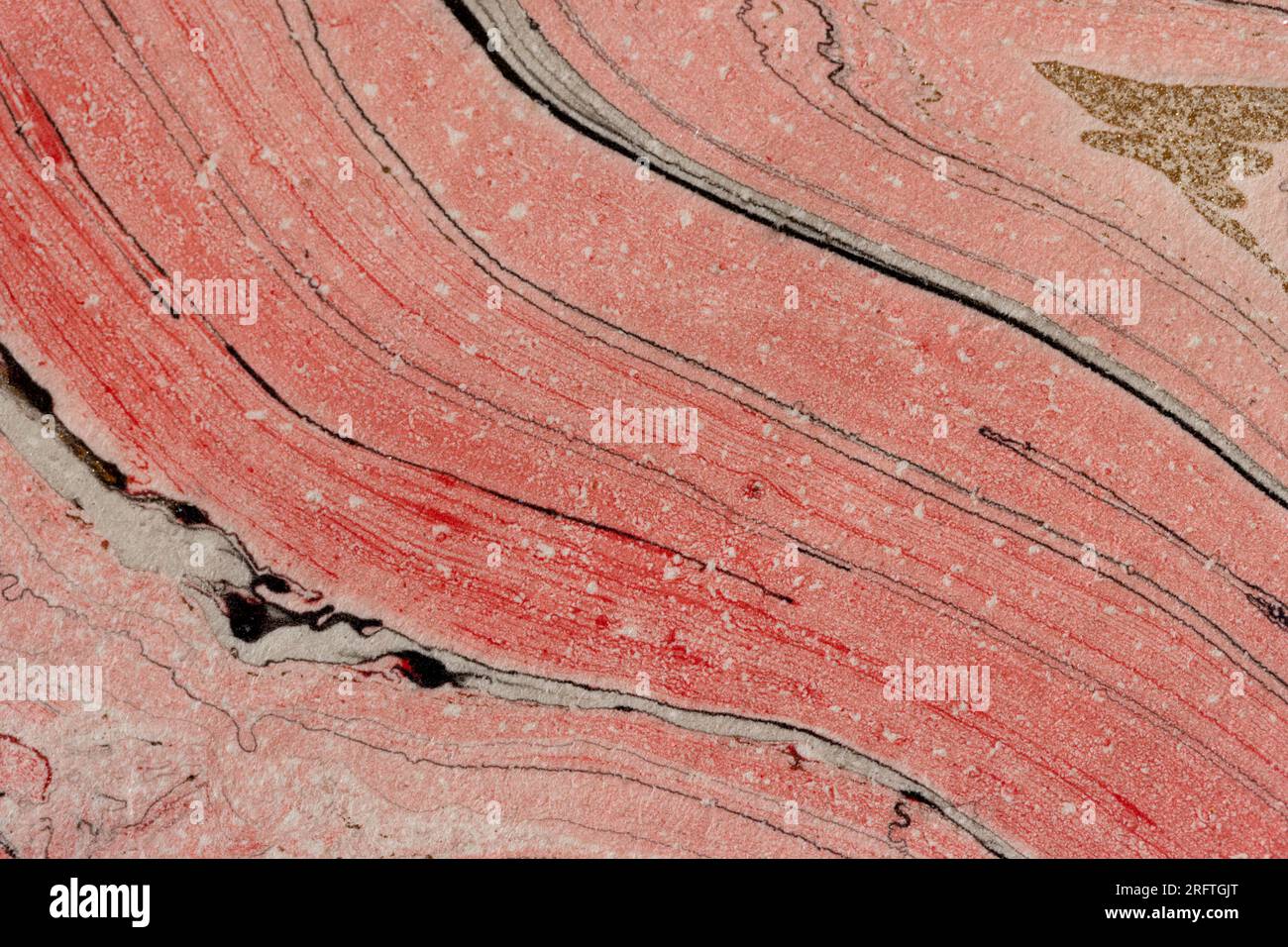 detail macro shot of marbleized paper in flowing lines of red tones ...