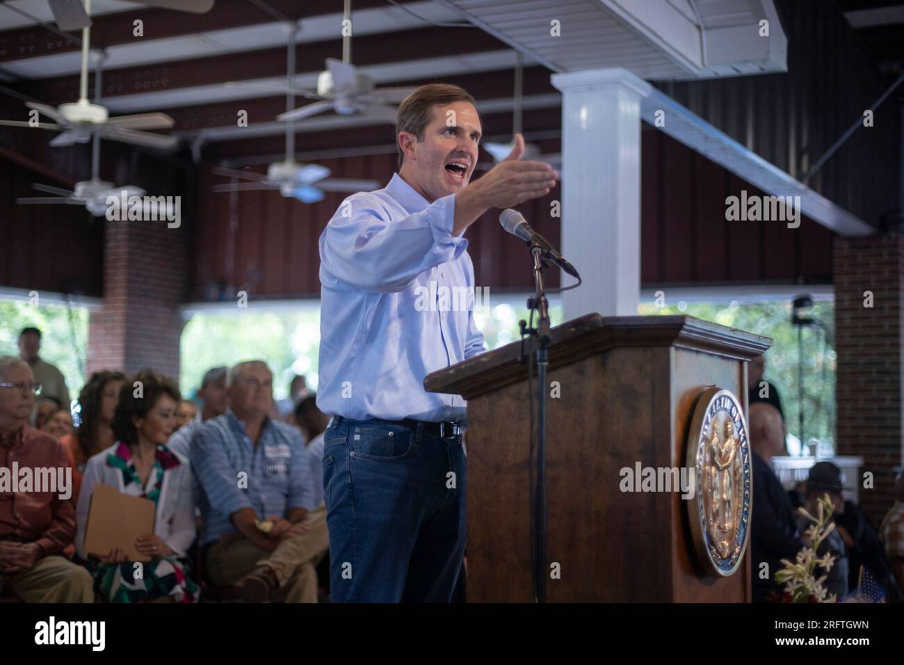 Kentucky Gov. Andy Beshear speaks during the annual St. Jerome Fancy ...