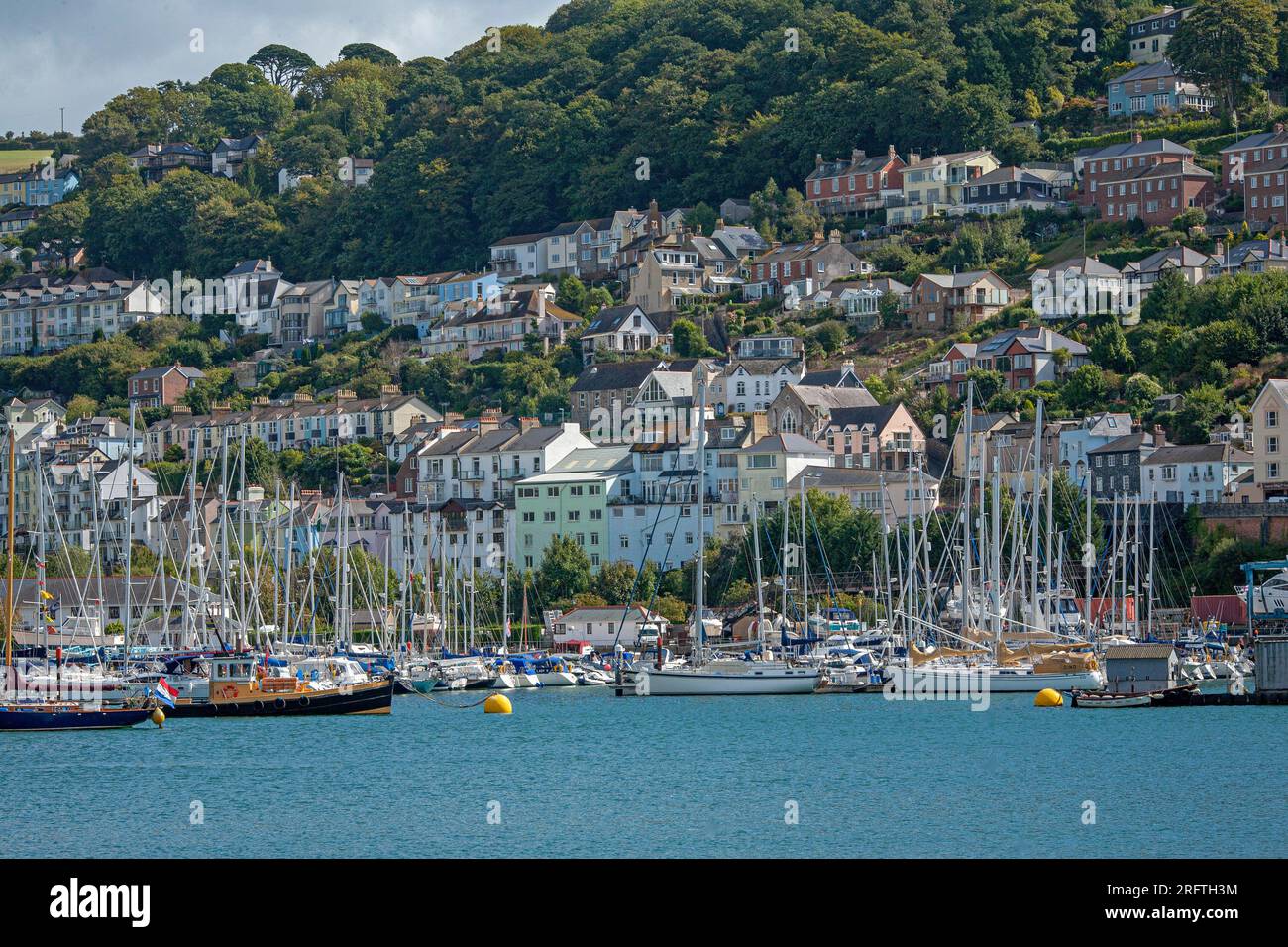 Boats on the river at Dartmouth with Kingswear , Devon, UK Stock Photo ...