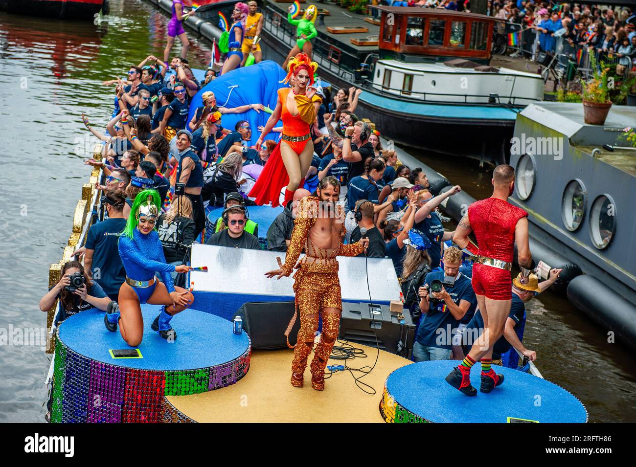 Austrian singer and drag queen, Conchita Wurst (wearing a golden suit ...