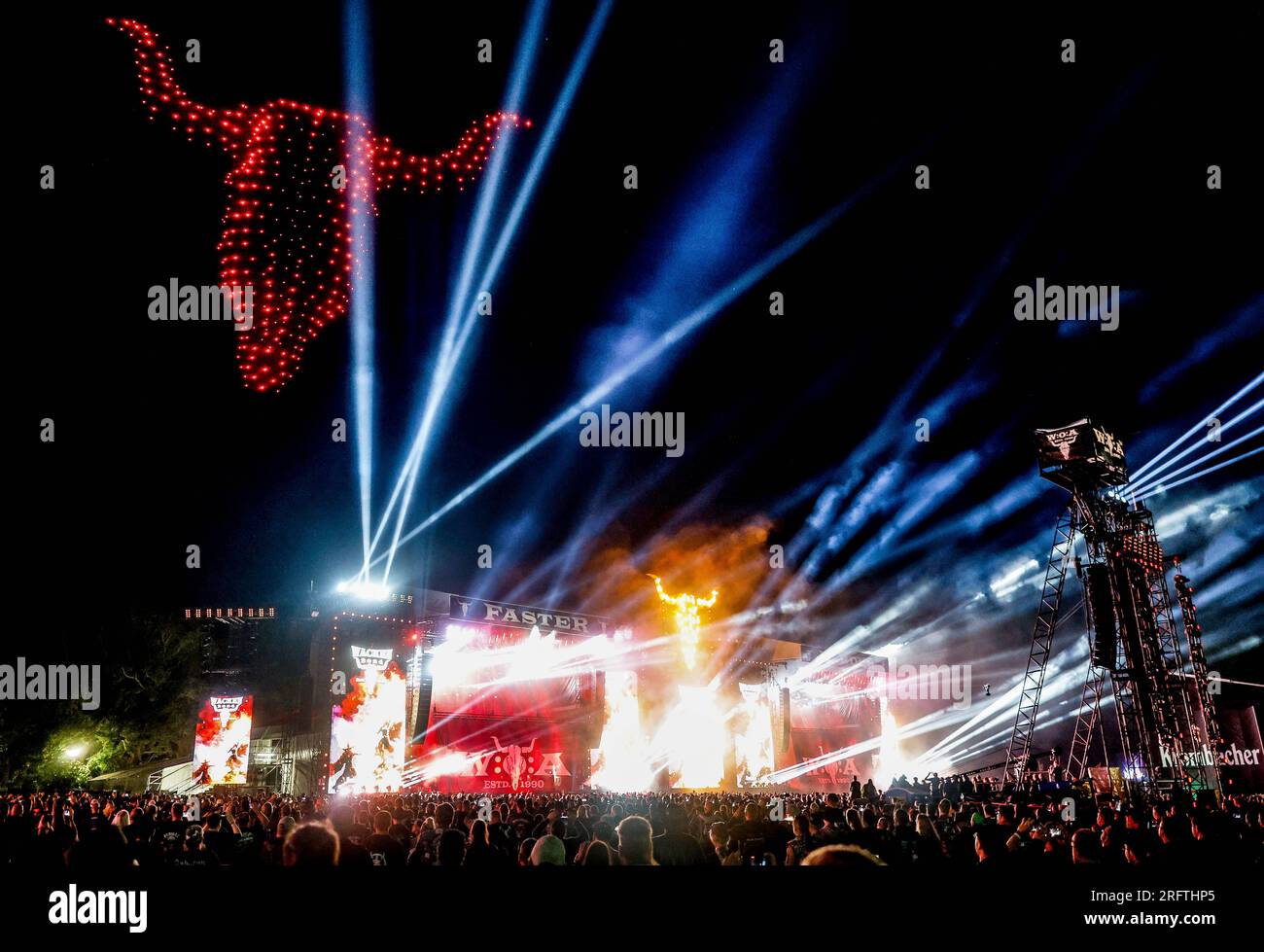 Wacken, Germany. 05th Aug, 2023. Drones form the Wacken Open Air logo ...