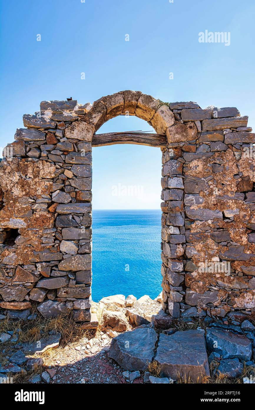Ancient ruins of Spinalonga a fortified leper colony. The fortress was ...