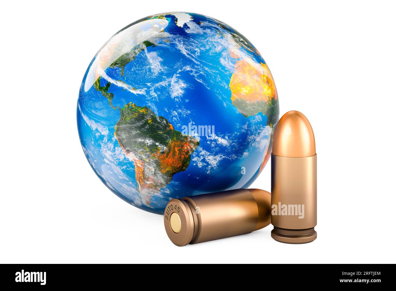 Bullets with Earth Globe. 3D rendering isolated on white background ...